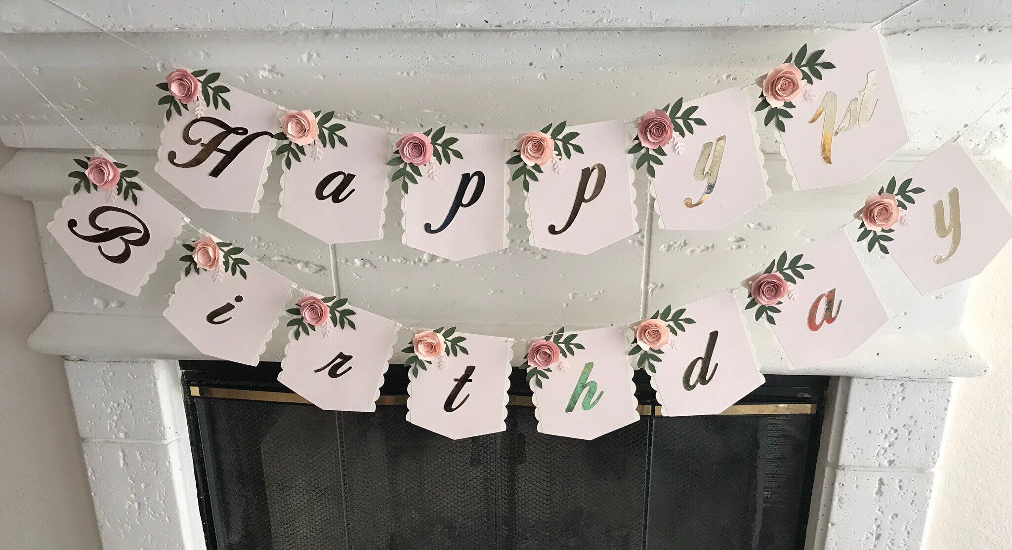 Boho floral banner, floral banner, boho floral garland, 1st birthday p ...