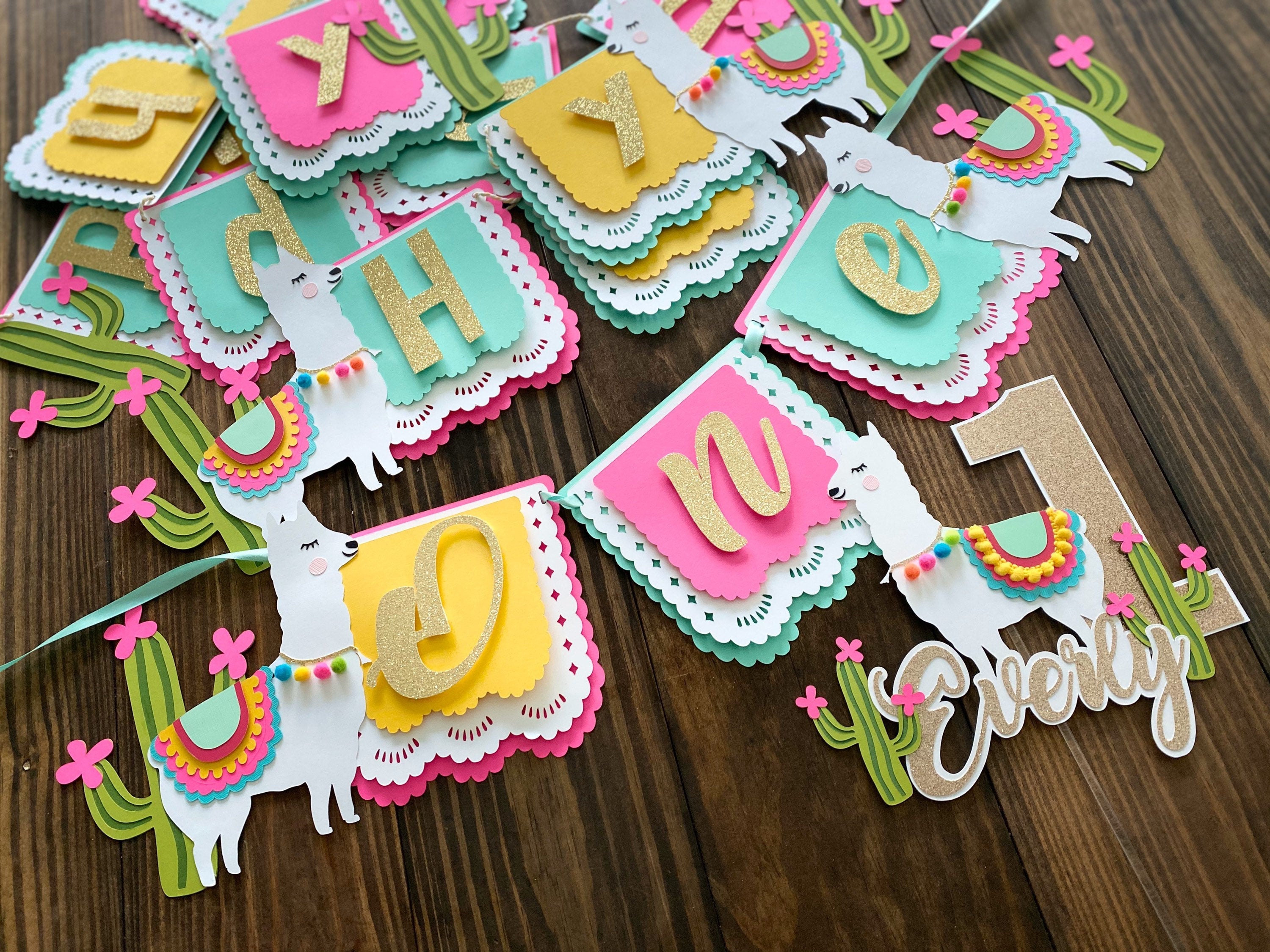 Llama happy birthday banner, llama banner, llama party décor, cactus p ...