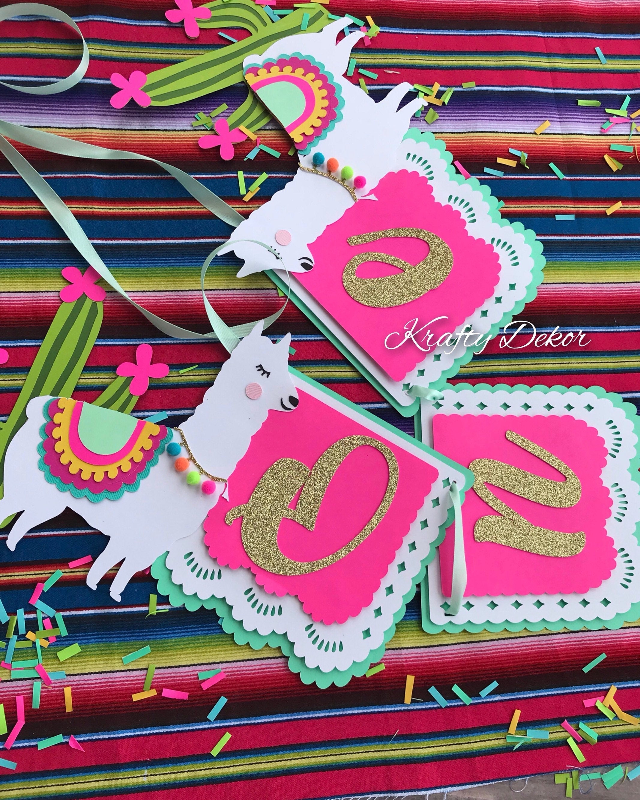 Llama banner, llama high chair banner, llama cake topper, llama party ...