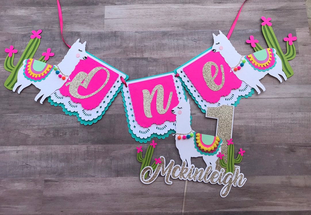 Llama banner, llama high chair banner, llama cake topper, llama party ...