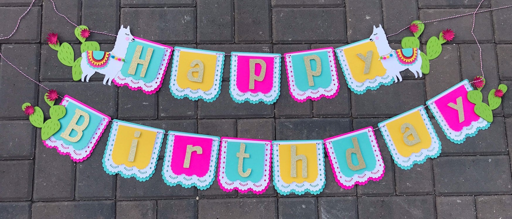 Llama happy birthday banner, llama banner, llama party décor, cactus p ...